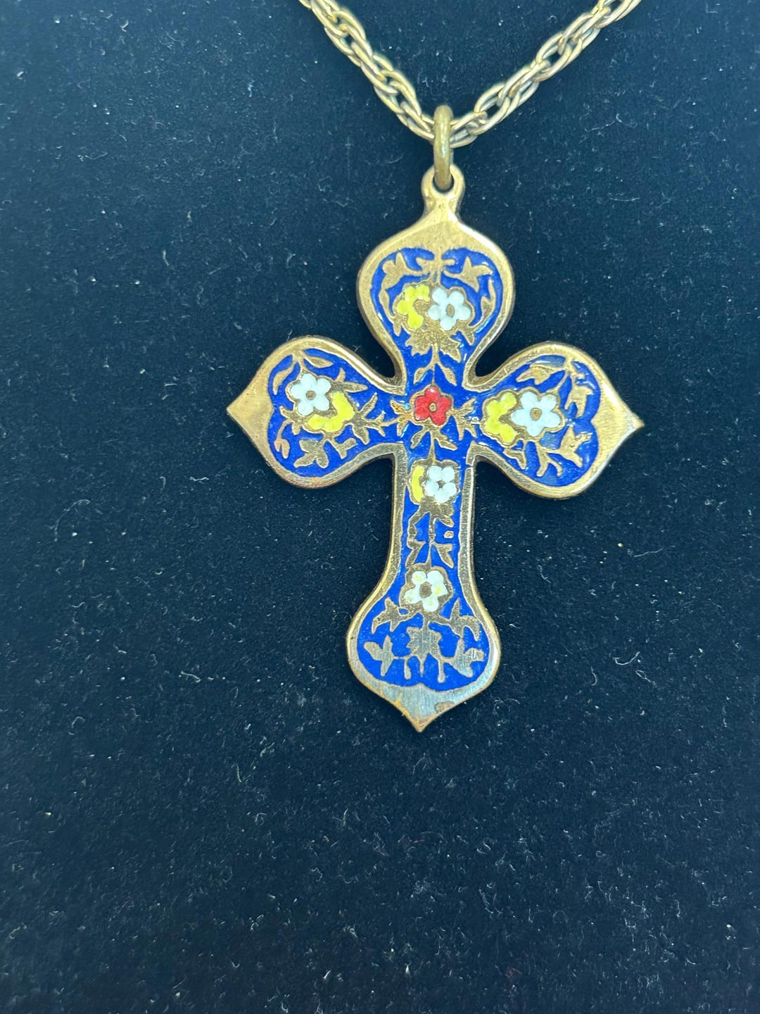 French Enamel Cross Pendant and Chain Cross Marked France - Etsy