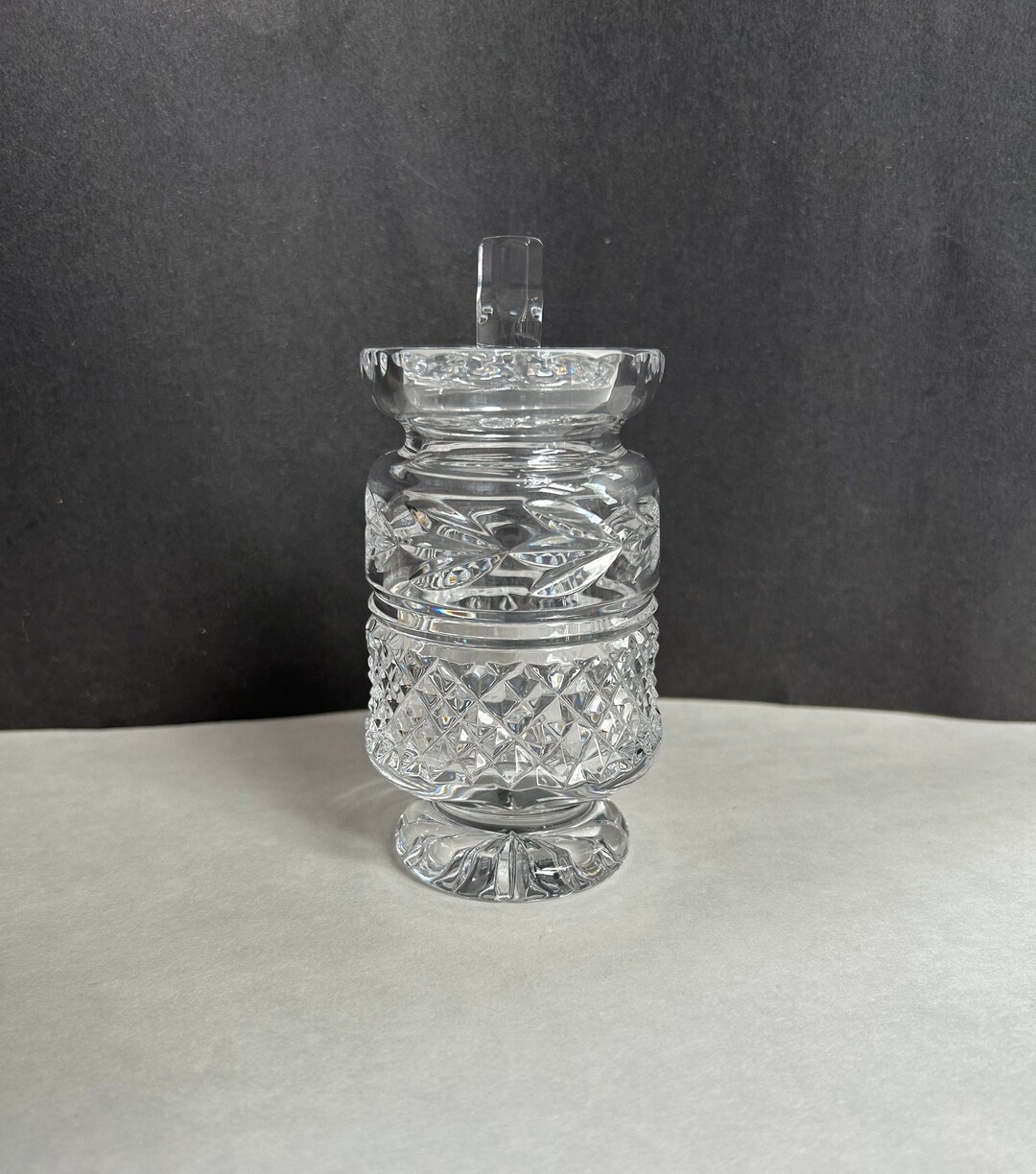 GALWAY Irish Cut Crystal Glass Jelly Mustard Jar W Lid LEAH Pattern ...
