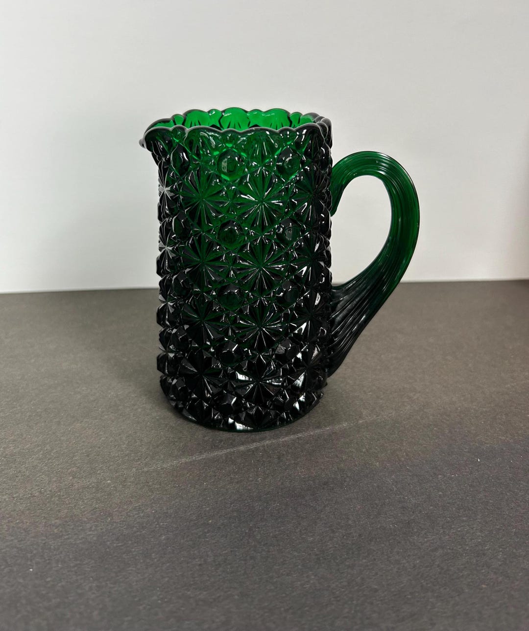 Vintage Fenton Glass Green Daisy & Button Pitcher 5" - Etsy