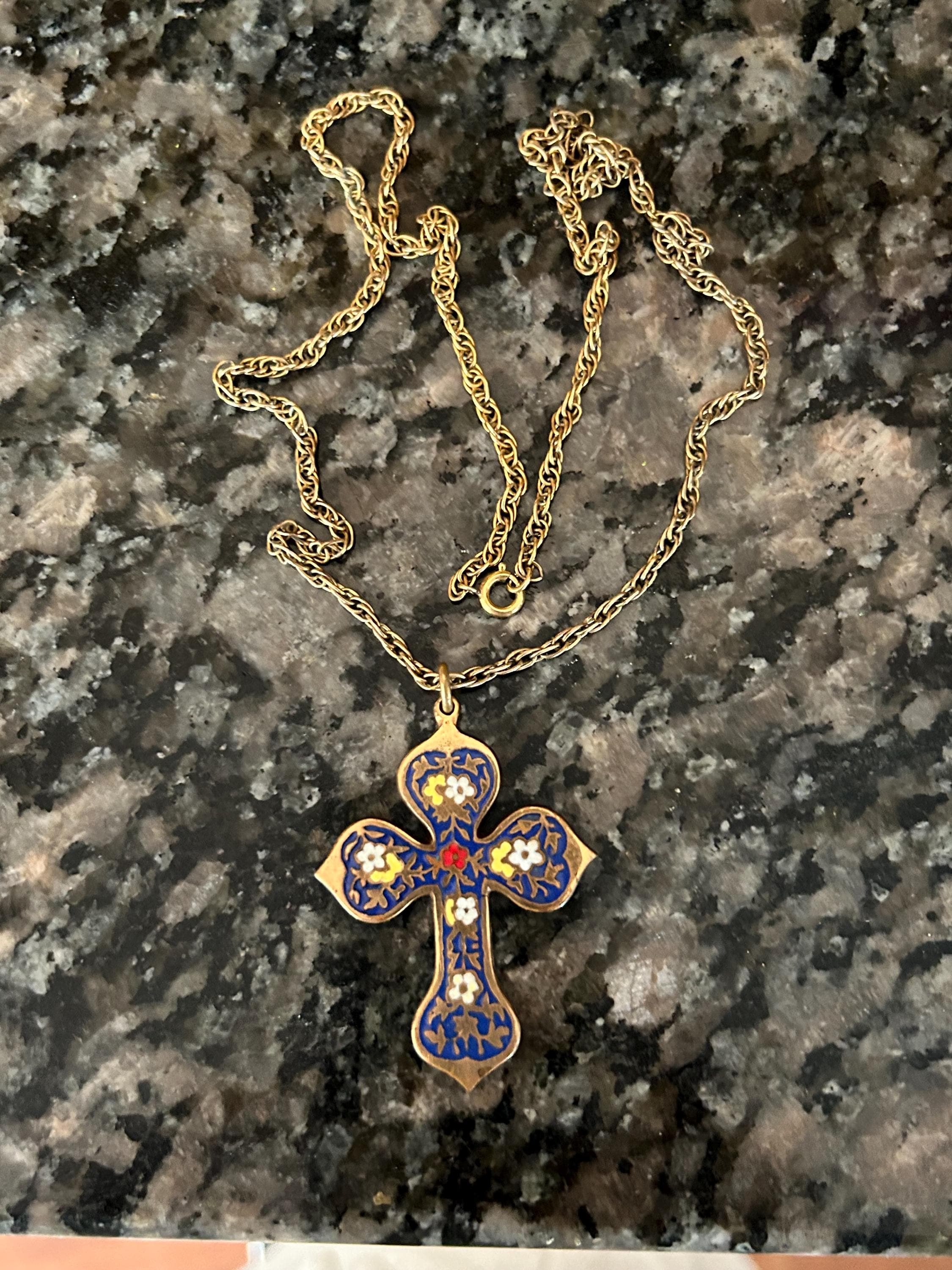 French Enamel Cross Pendant and Chain Cross Marked France - Etsy Canada