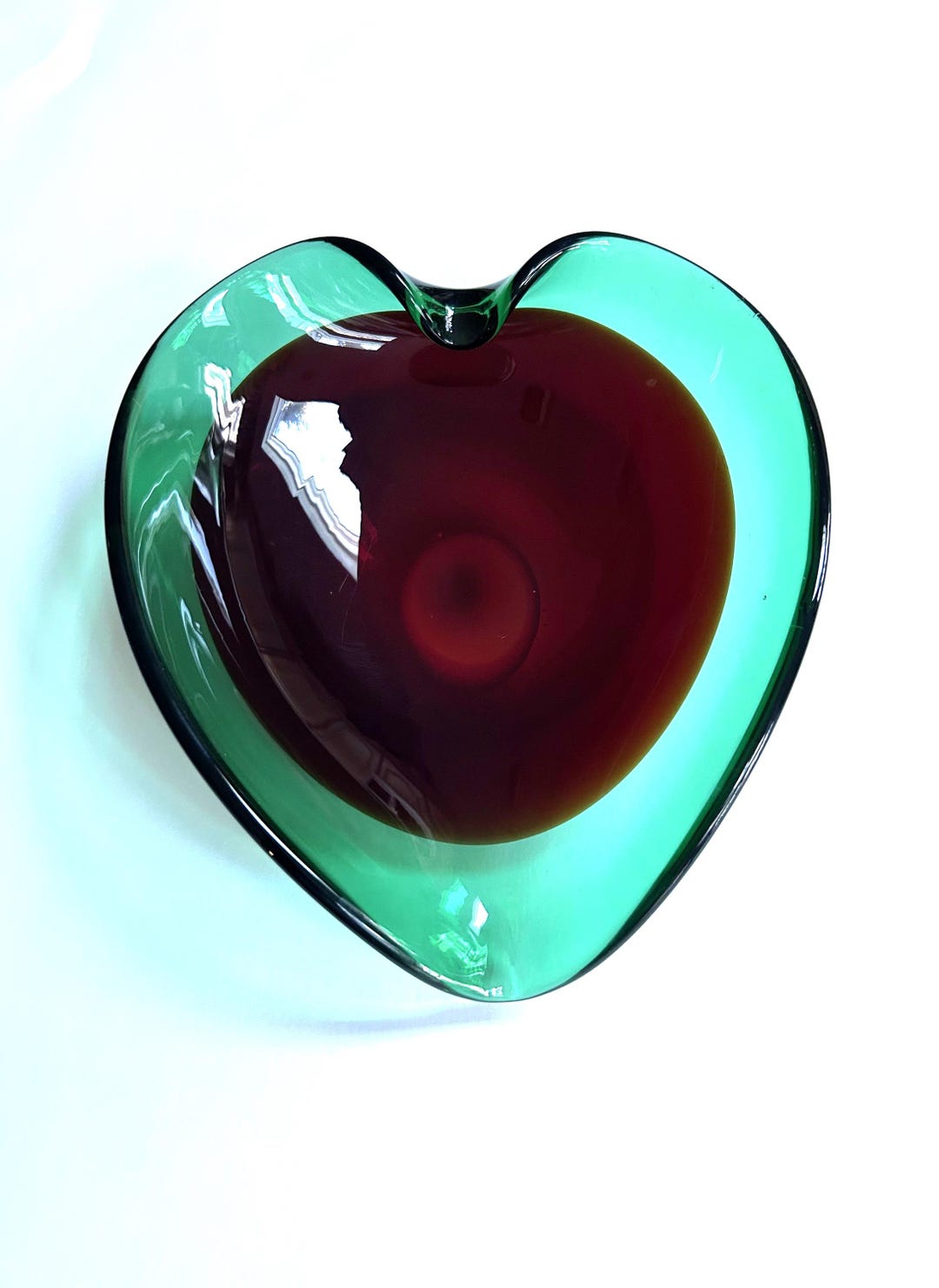 MCM Murano Hand Blown Heart Shaped Art Glass in Ruby Red & Green ...