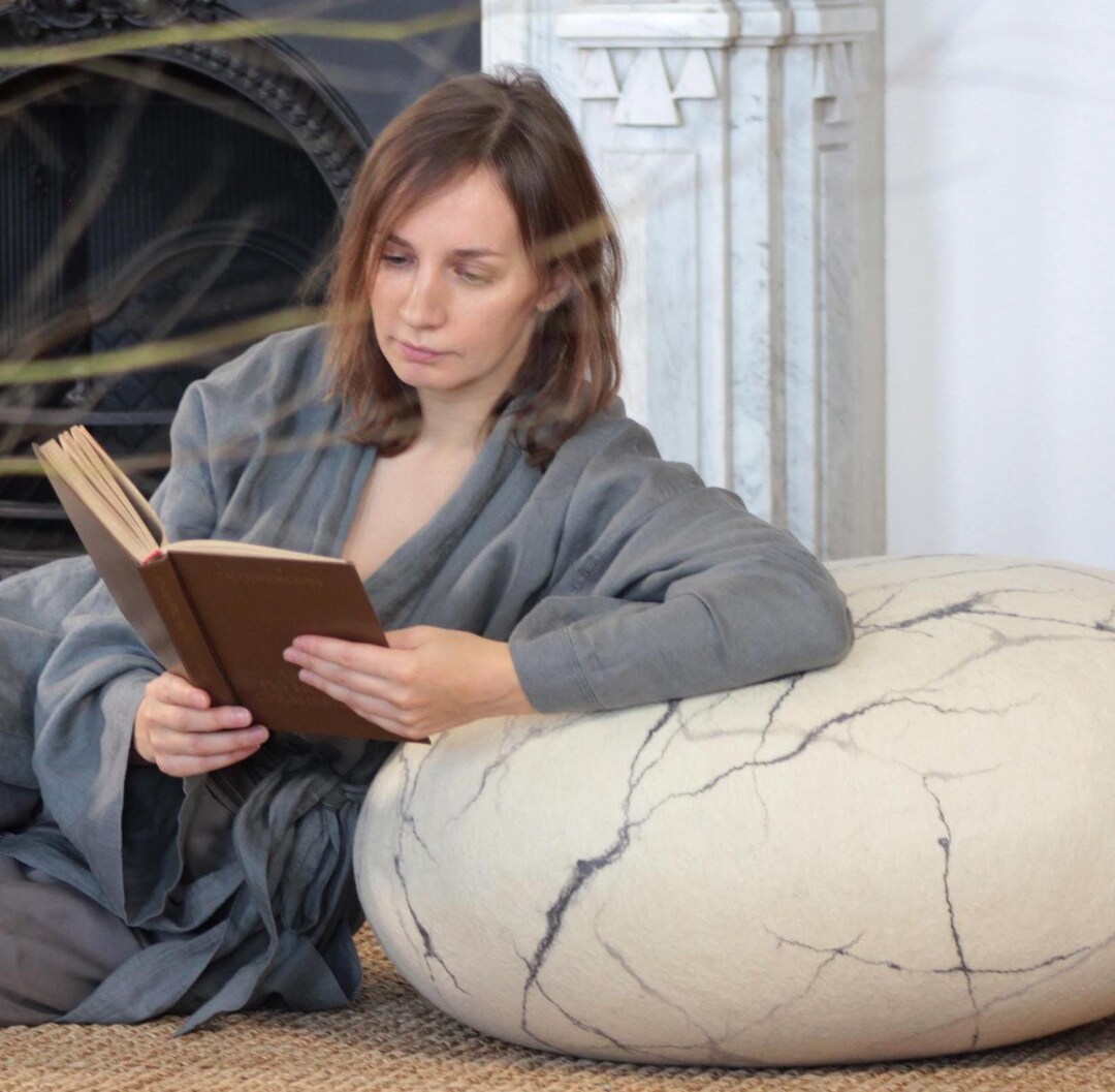 Pouf Wool Stone Footstool Felt Pebble Rock | Cozy Living Room Ottoman ...