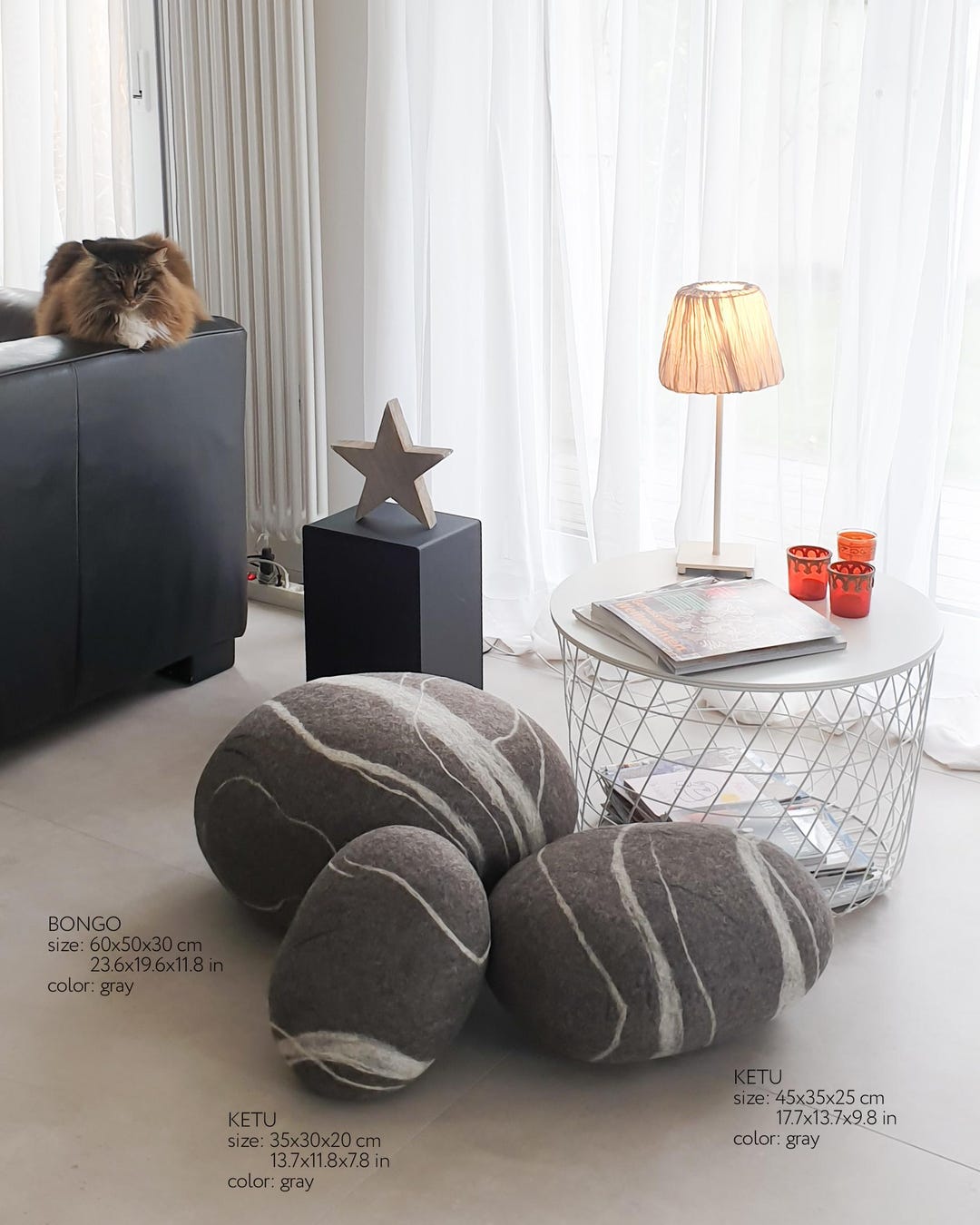 Pouf Stone Wool : Felt Pebble Footstool, Cozy Ottoman Decor Model "ketu ...