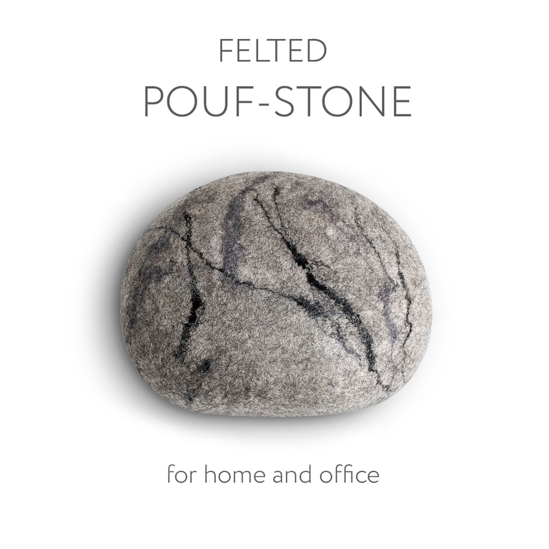 Wool Stone Pouf Ottoman, Floor Cushion, Wool Pillow, Rock Pillow, Stone ...