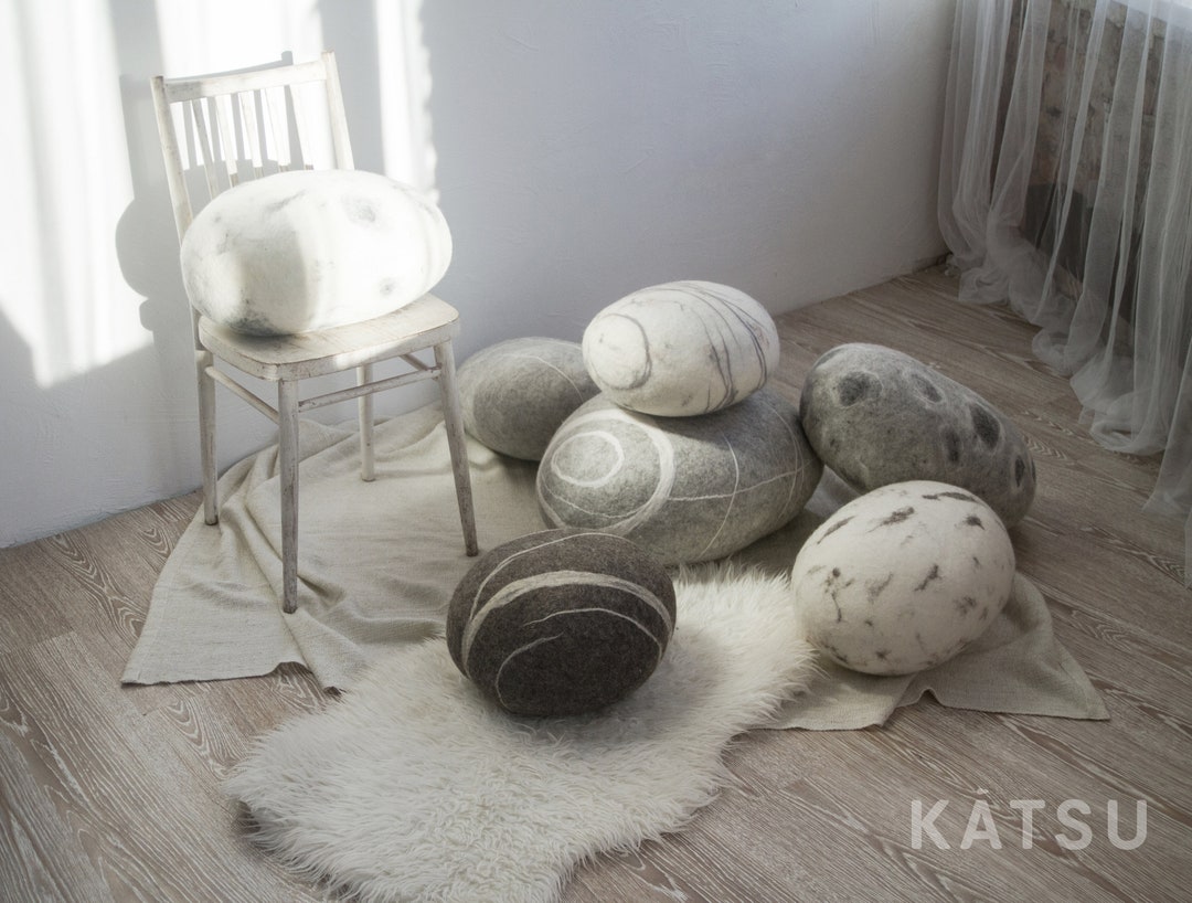Felt Stone Poufs Stone Pillows. FROST. Made of Soft Natural - Etsy
