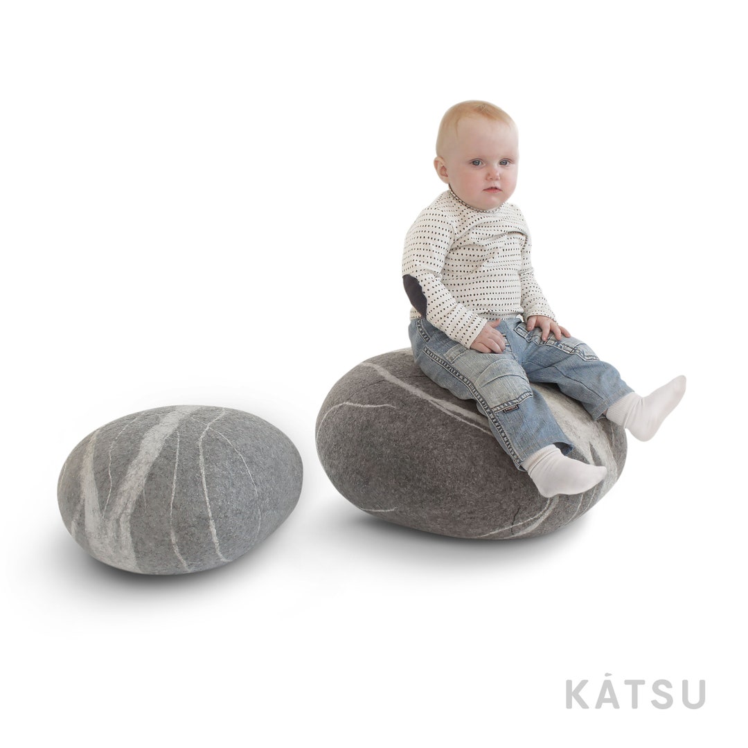 Handmade Felted Wool Stone Poufs – Soft Rock Cushions, Pillows ...
