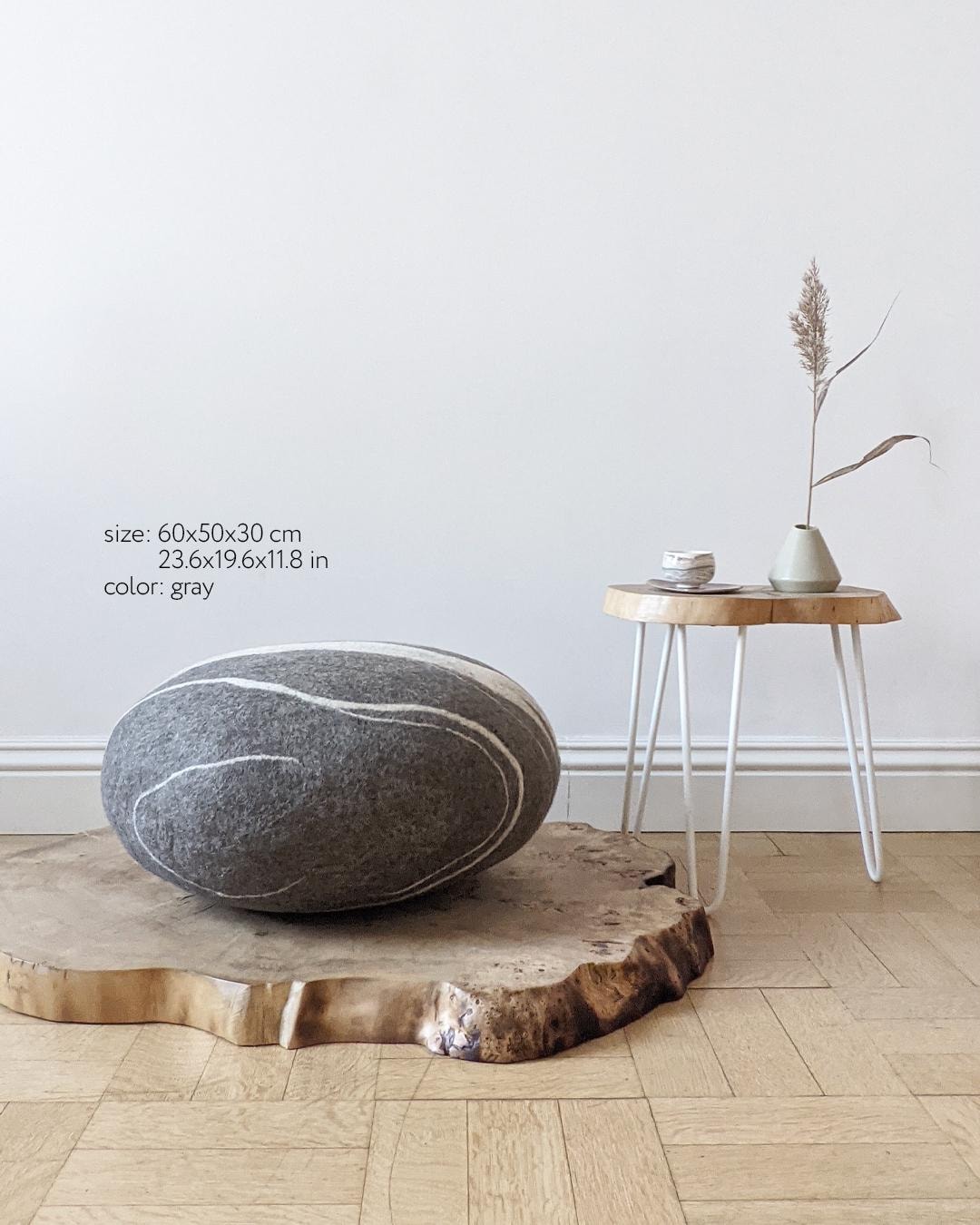 Handmade Wool Stone Pouf | Cozy Ottoman Footstool Decor - Etsy