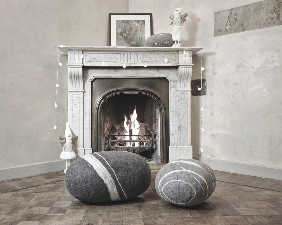 40% Pouf Stone Wool Felted Ottoman and Footstool "sea Set": Floor ...
