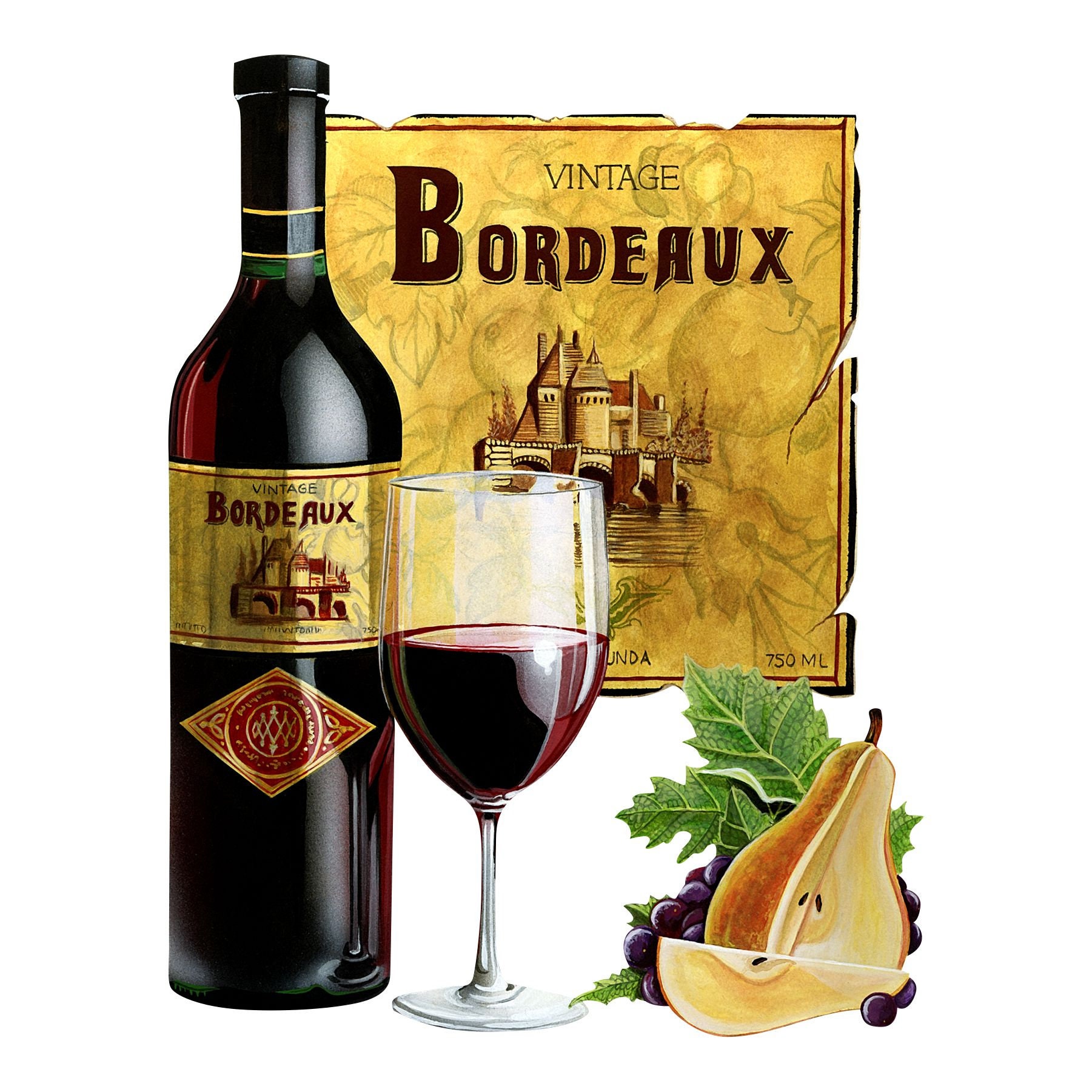 Bordeaux Wine Decal: Full Color Wine Sticker - Etsy