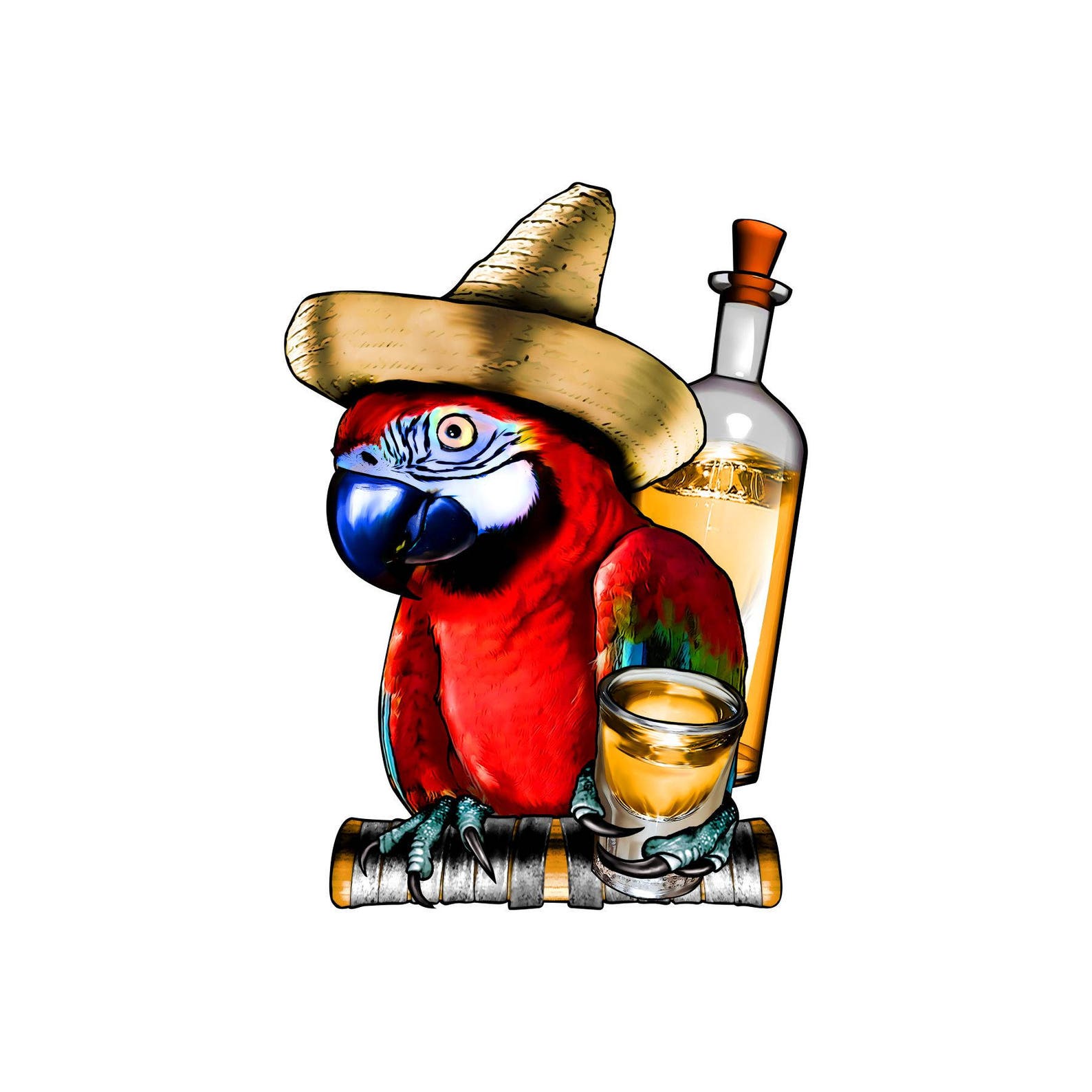 Tequila Parrot Decal, Full Color Drinking Parrot Sticker, Drinking ...