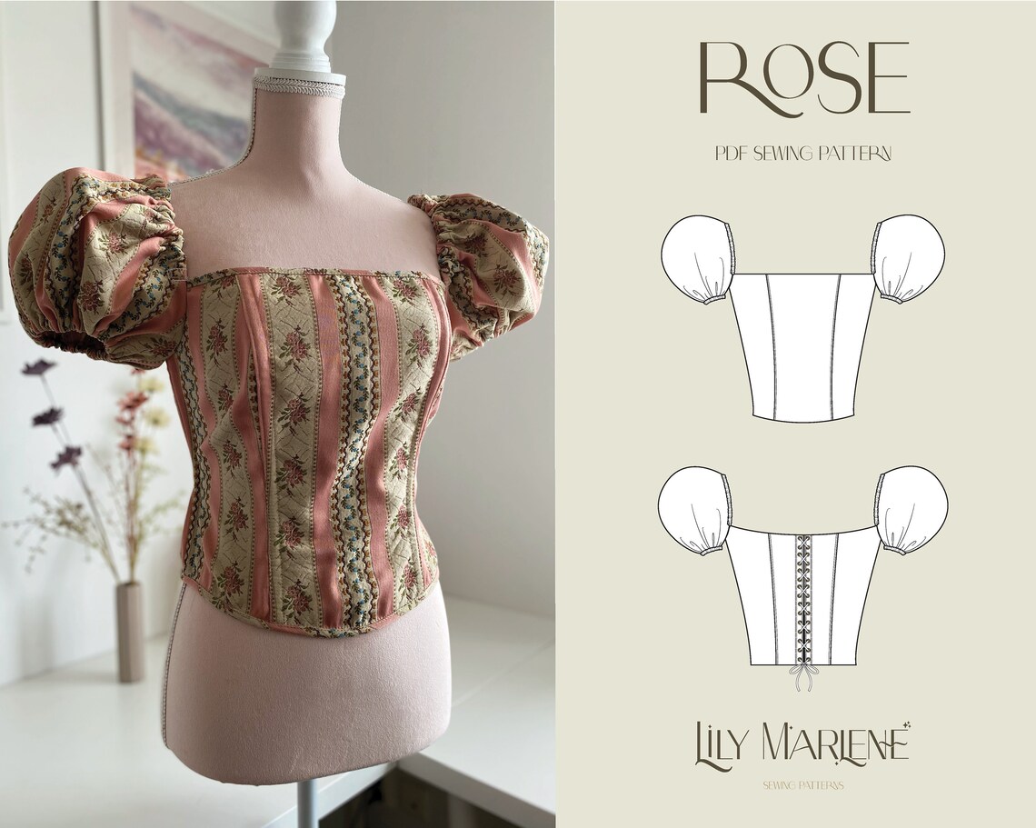 Rose Bustier With Puff Sleeves PDF Sewing Pattern Size 4-24 - Etsy