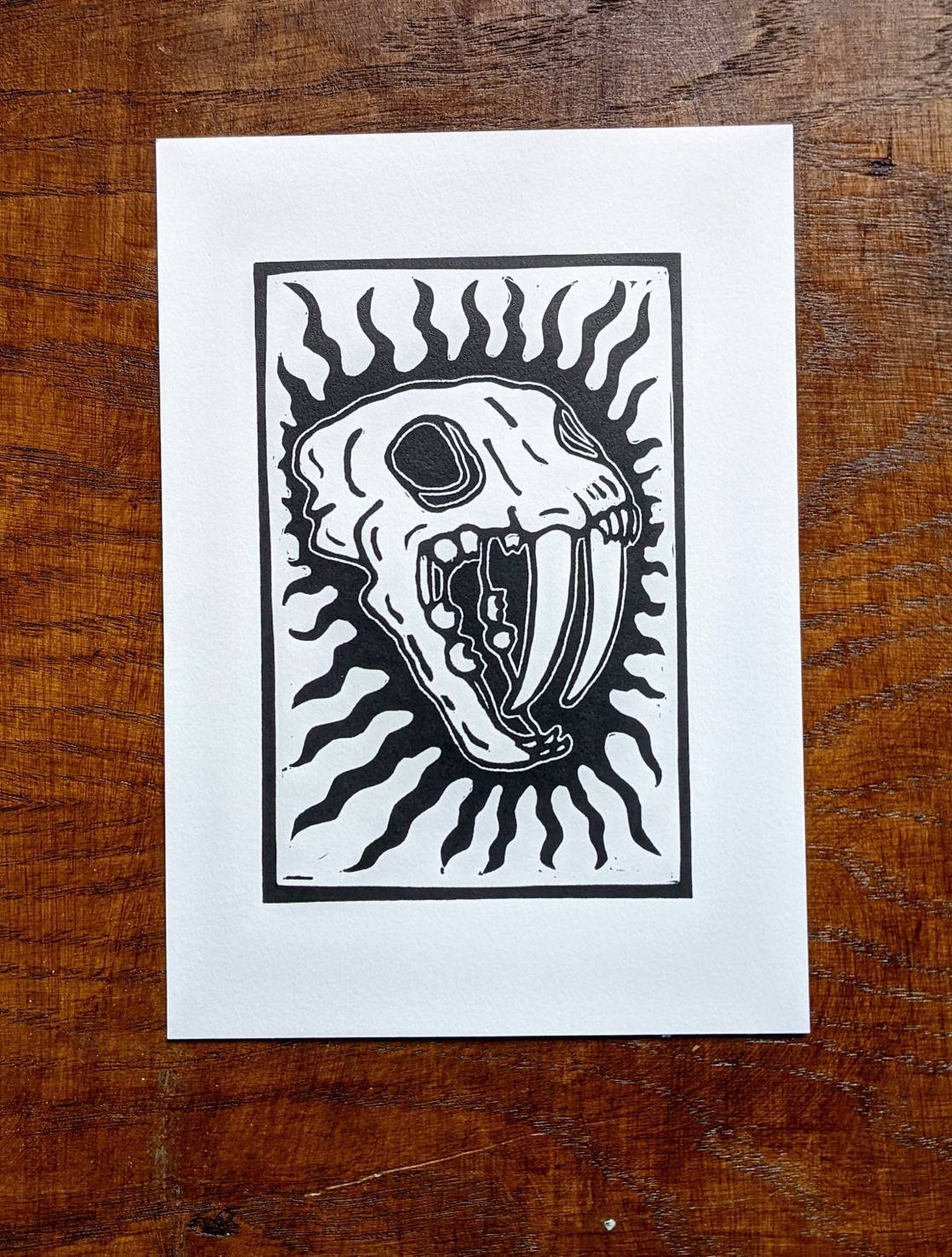 Sabre Tooth Tiger Skull Linocut - Etsy