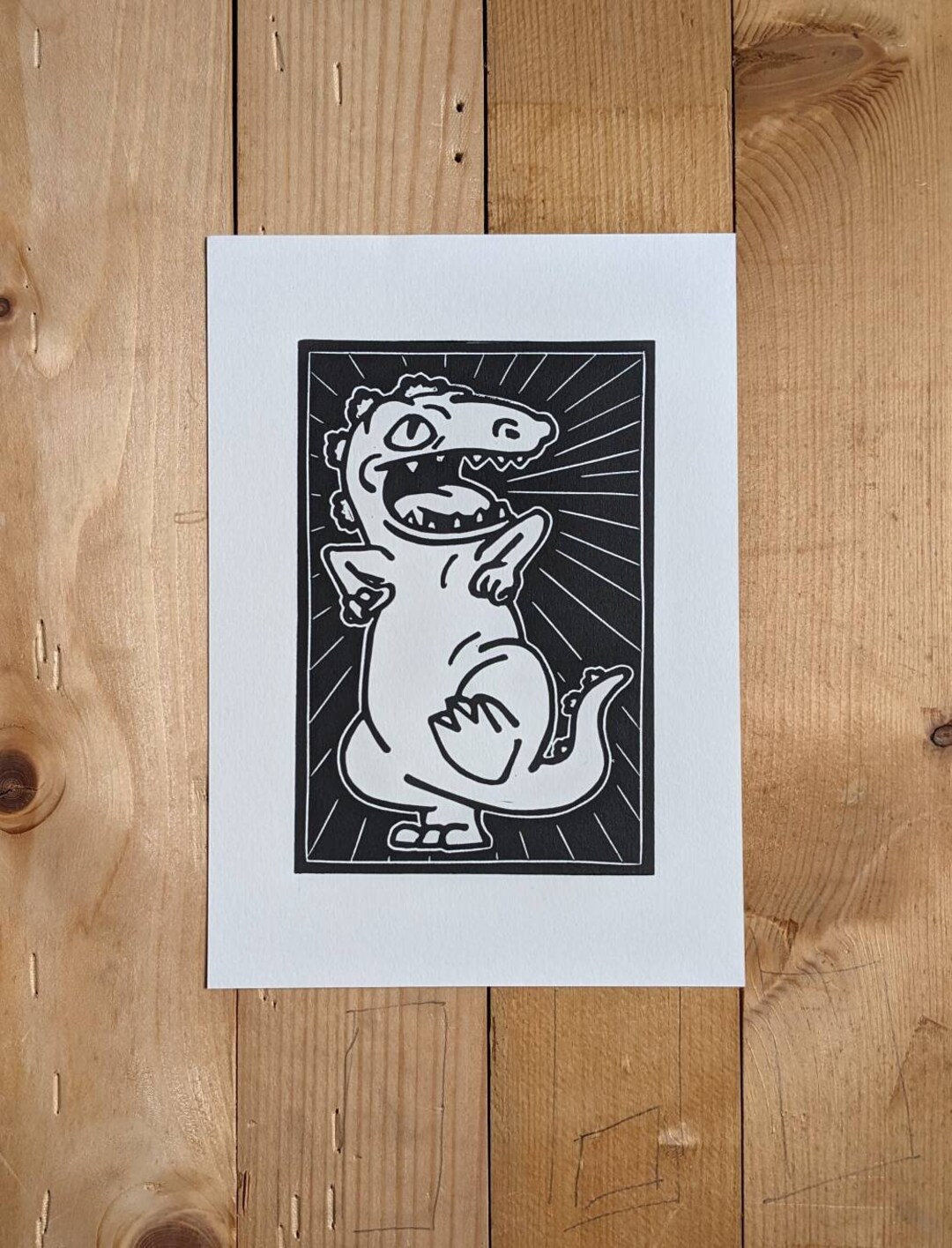 Reptar Linocut Print - Etsy