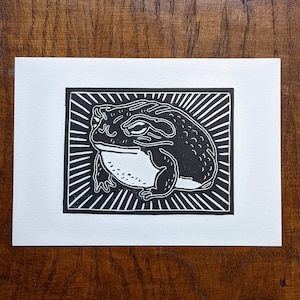 Prints Art & Collectibles Mini Linocut Frog Print 3x4 Frog and Wood ...