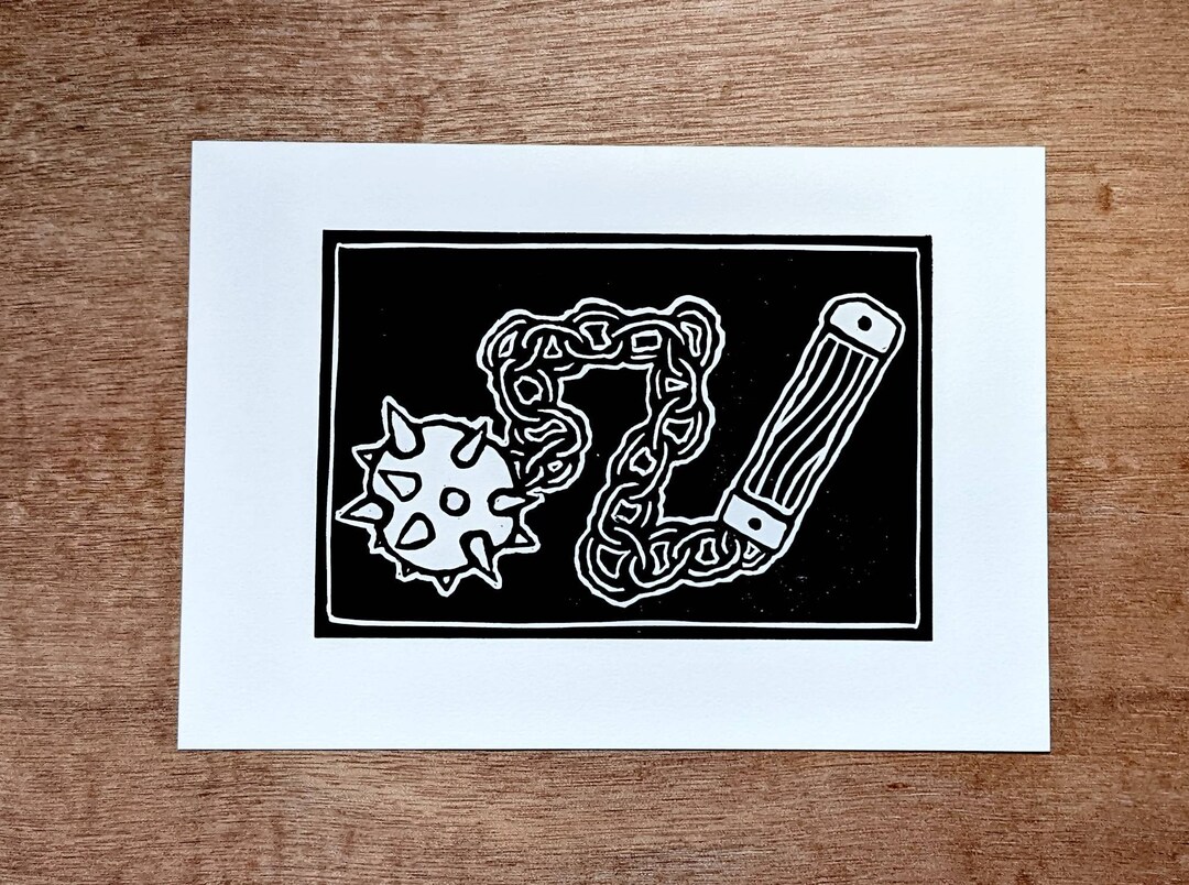 Spiked Flail Linocut Print - Etsy