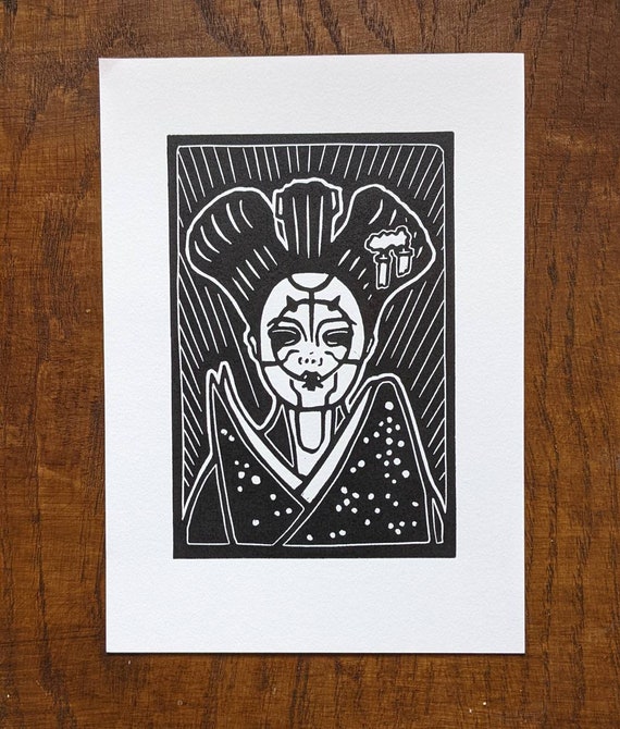 Robot Geisha Linocut Print - Etsy