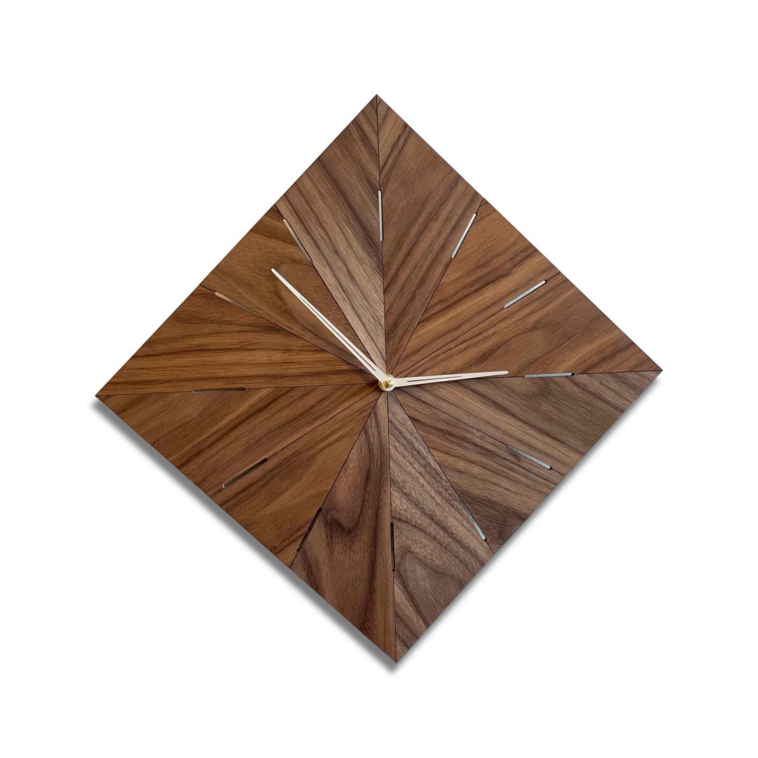 Diamond Shaped Clock, Wooden Wall Clock Mid Century Minimalist Style ...