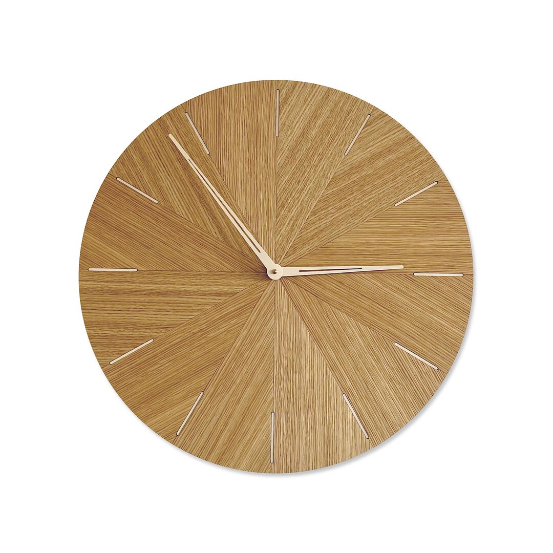 Large Oak Wooden Wall Clock With Birch Hour Markers – Modern Minimalist ...