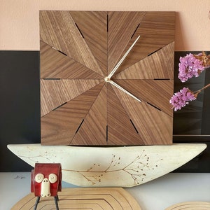 Large Square Modern Design Wall Clock With American Walnut Clock Face ...