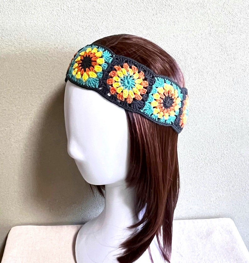 Crochet Granny Square Headband, Boho Hippie Style, 70's Hairband, 100% ...