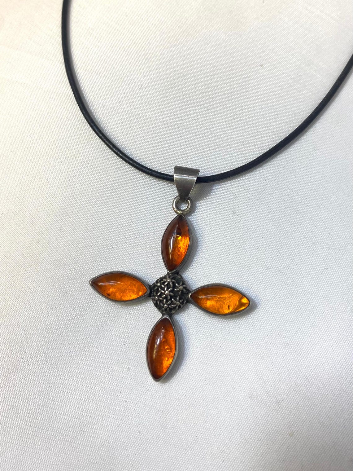 Amber Cross Vintage Sterling Silver Necklace Estate Jewelry - Etsy
