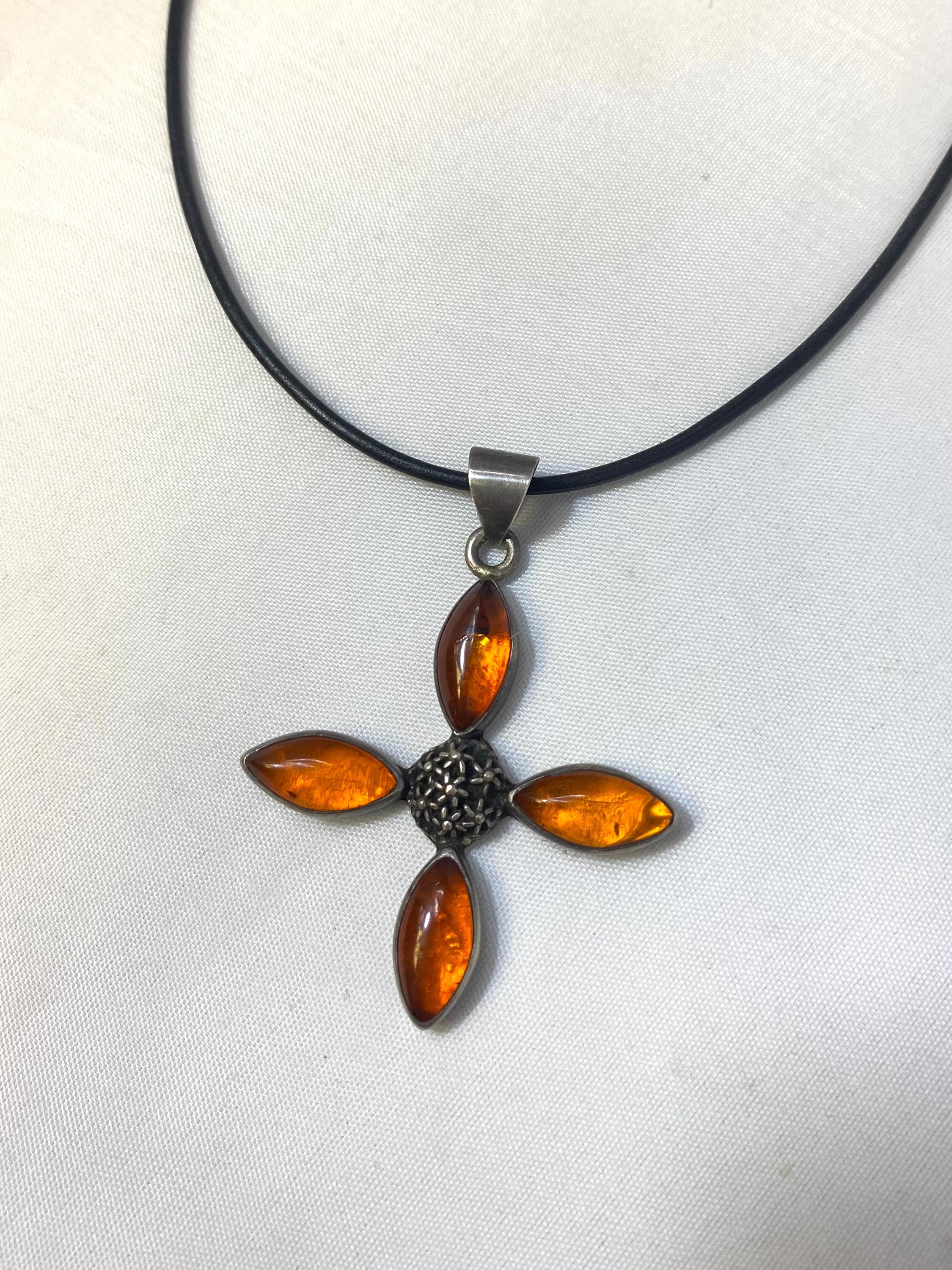 Amber Cross Vintage Sterling Silver Necklace Estate Jewelry - Etsy