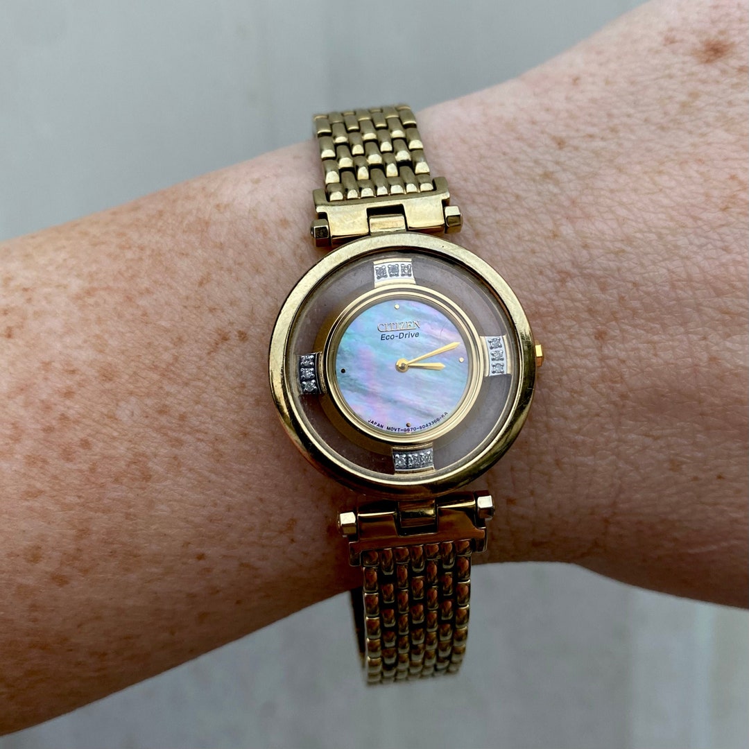 Citizen Eco-drive Watch Goldtone Wristwatch Mother of Pearl Water ...
