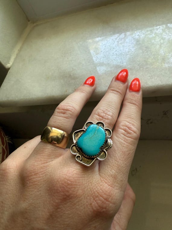 Chunky Turquoise Sterling Silver Ring, Statement Ring… - Gem