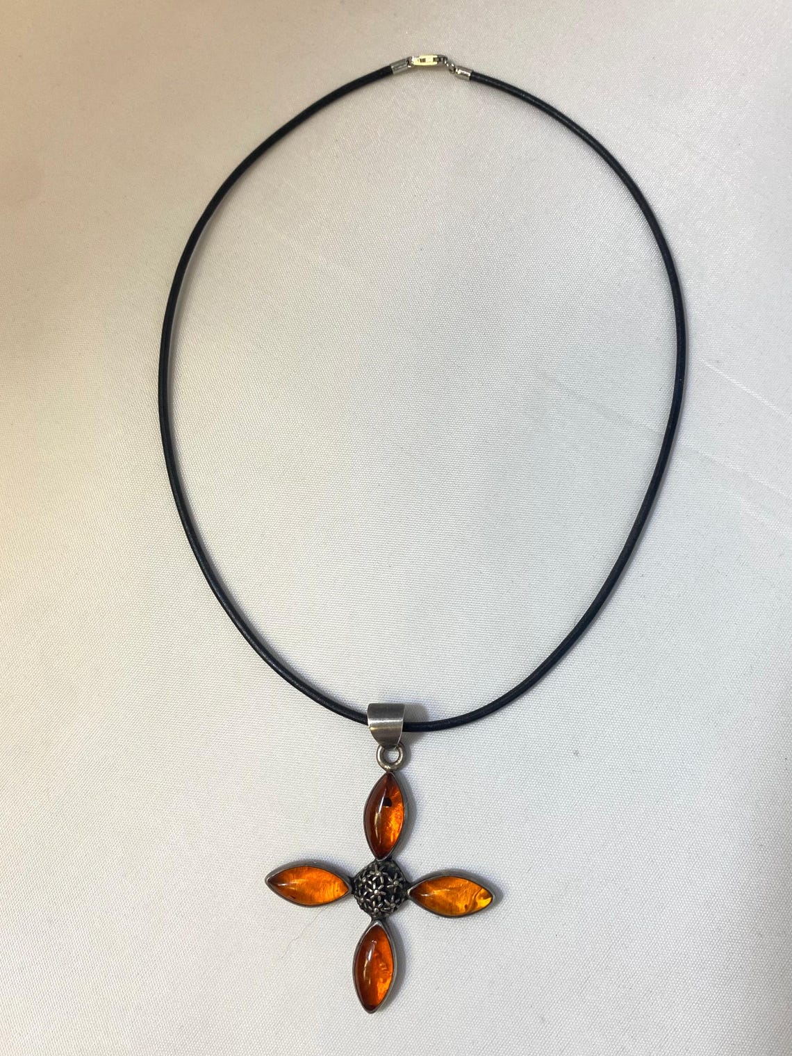 Amber Cross Vintage Sterling Silver Necklace Estate Jewelry - Etsy
