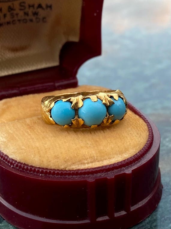 Antique Persian Turquoise 22k Yellow Gold Ring Trilog… - Gem
