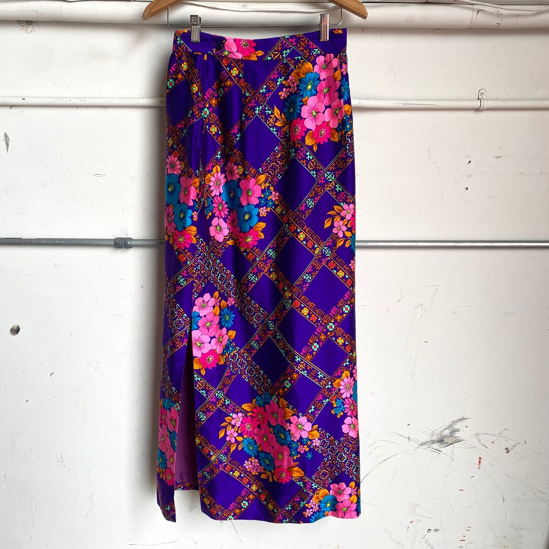 1970s Alex Colman Day Glo Skirt Size 27 Waist Vintage Groovy Flower ...