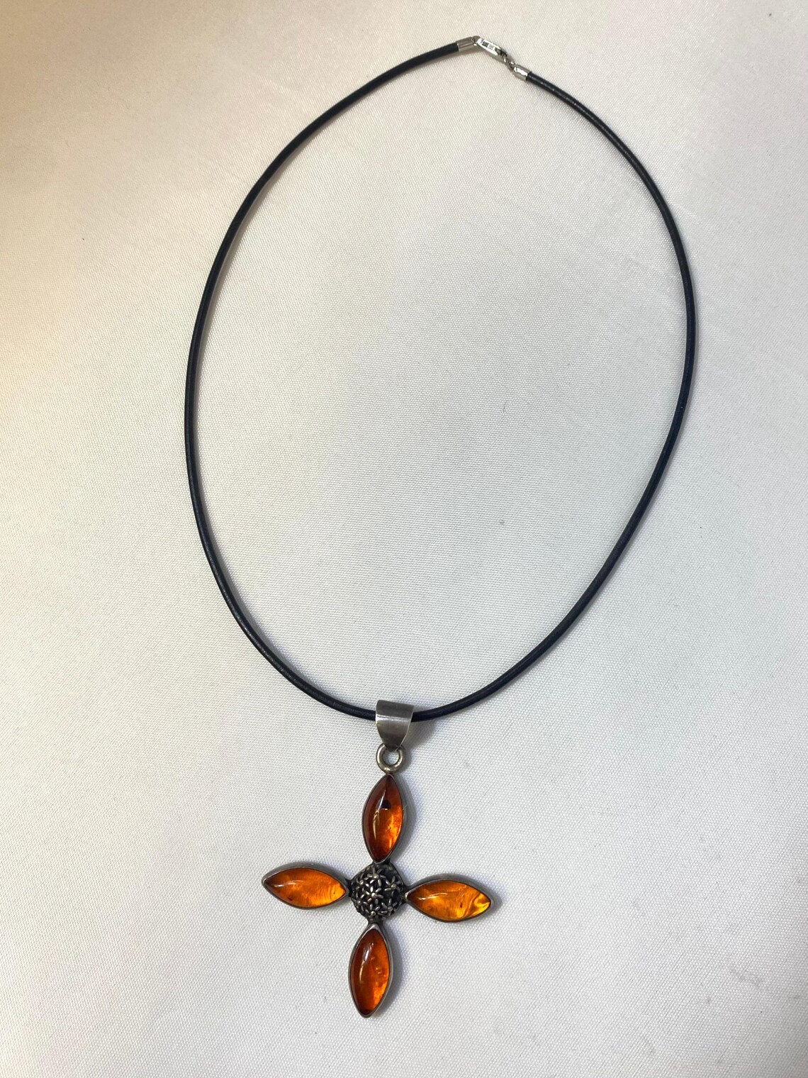Amber Cross Vintage Sterling Silver Necklace Estate Jewelry - Etsy