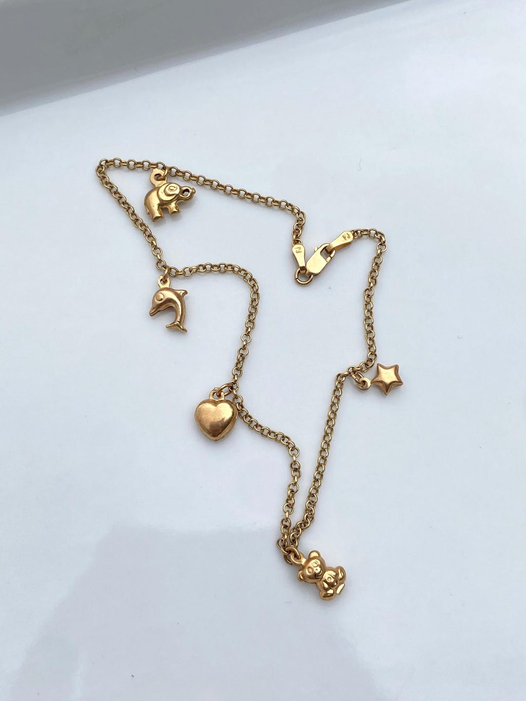 Rolo Link Vintage 14k Gold Charm Ankle Bracelet, 14k Gold Anklet ...