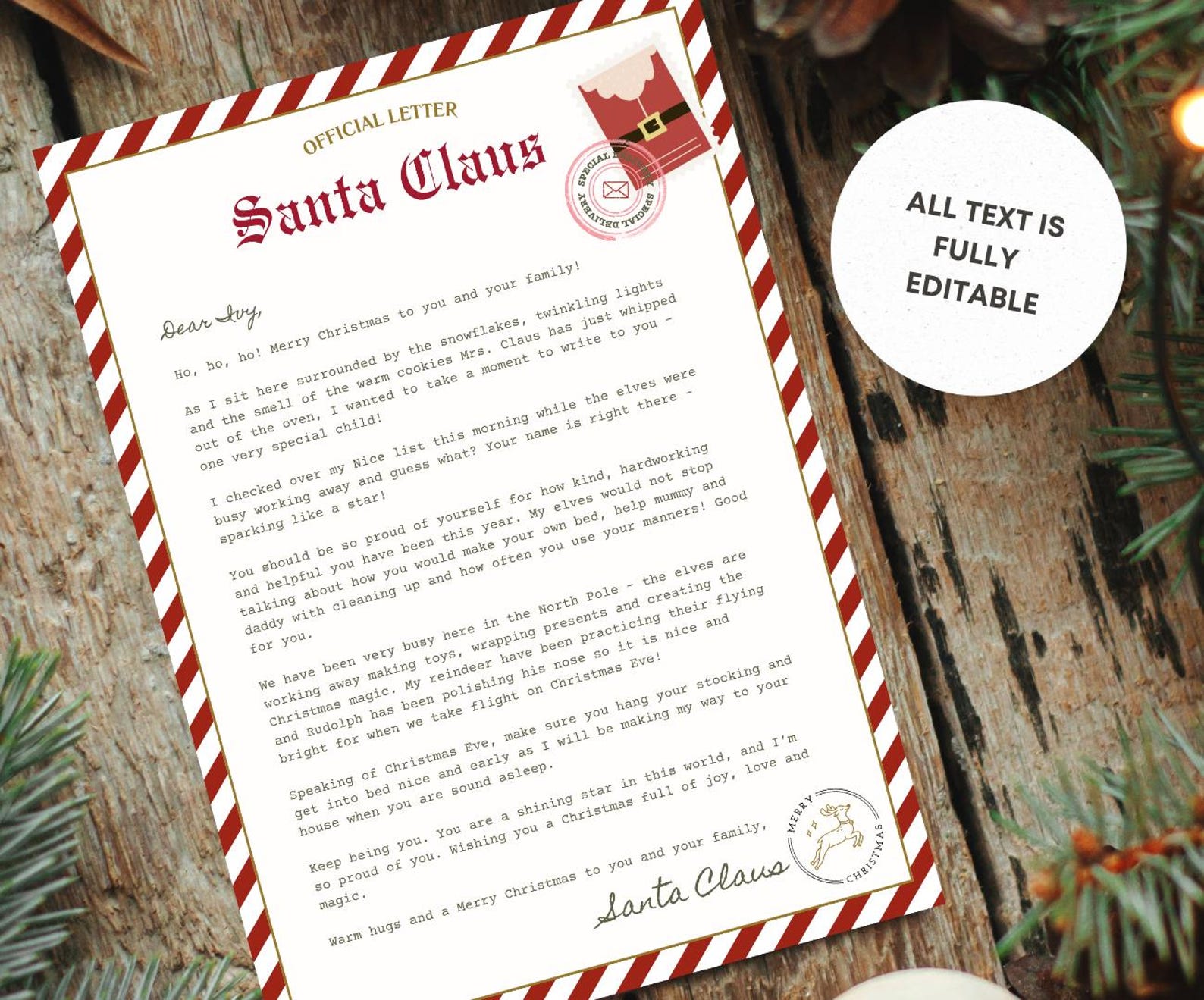 Letter From Santa Editable Instant Download, Personalized Letter From ...