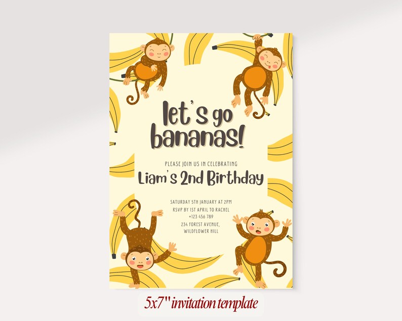 Editable “let’s Go Bananas” Birthday Invitation | Jungle Monkey Theme ...