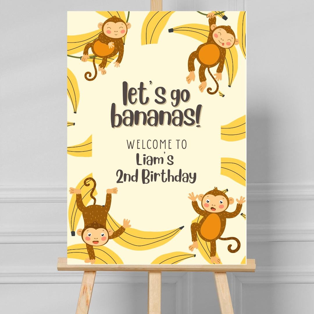 Lets Go Bananas Party Welcome Sign | Editable Canva Template A1 ...