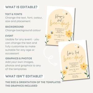 Editable Bee-themed First Birthday Invitation Template | First Bee-day ...