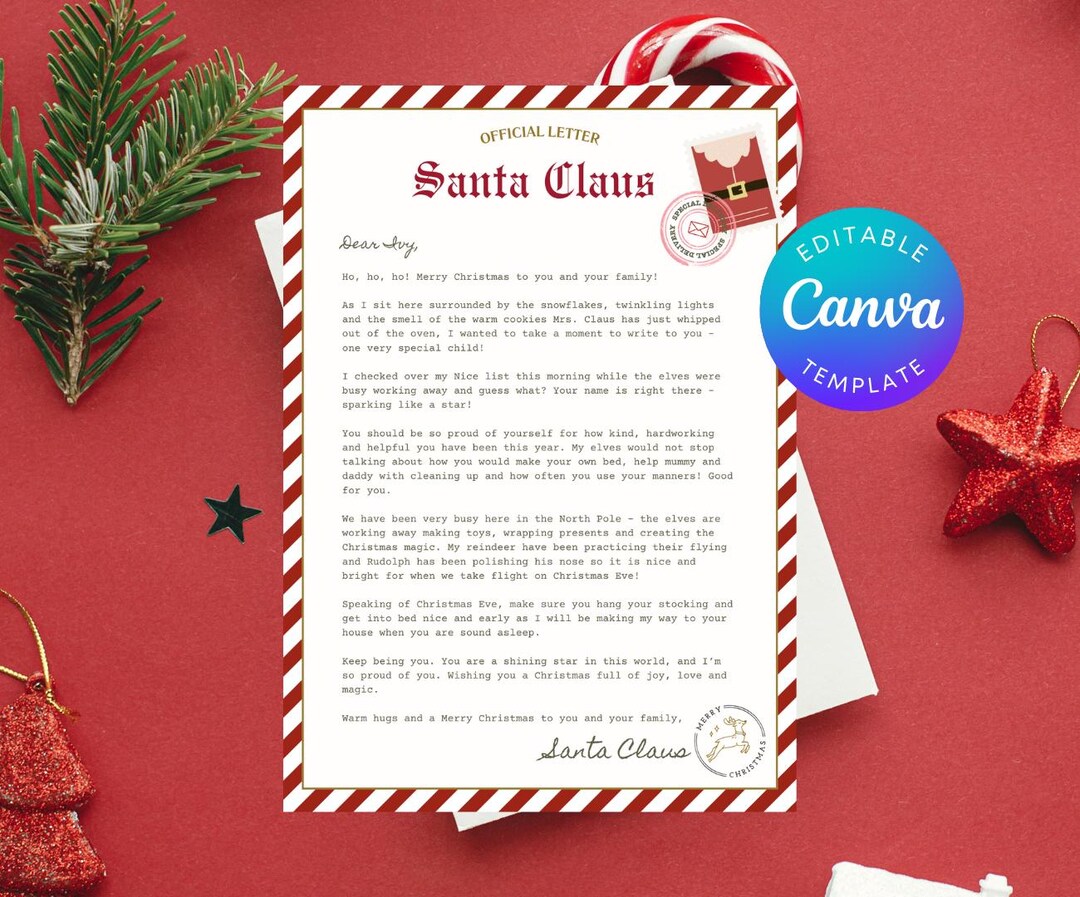 Letter From Santa Editable Instant Download, Personalized Letter From ...