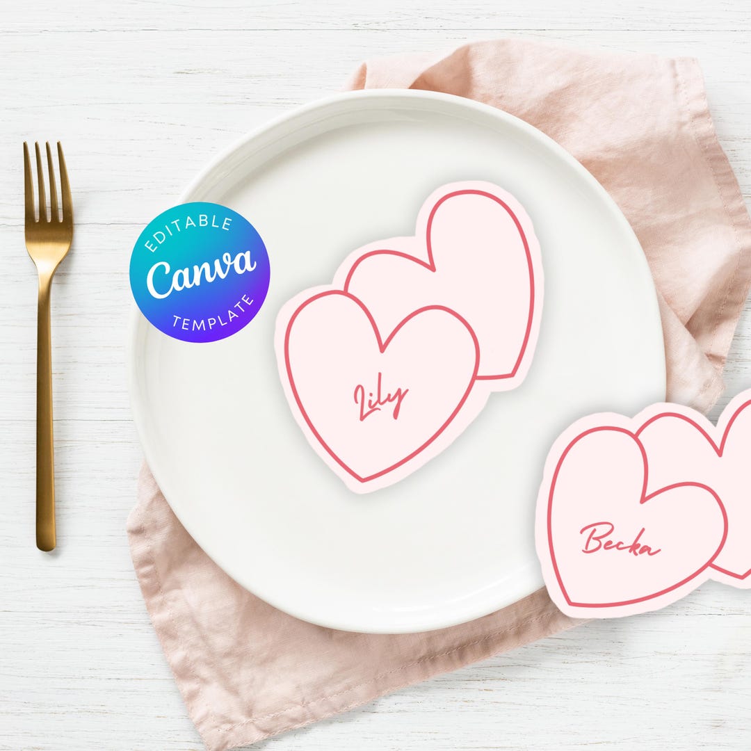 Galentines Day Heart Name Cards, Editable Canva Template, Printable ...