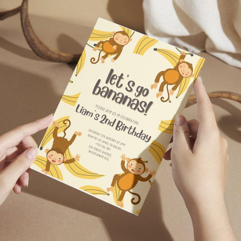 Let's Go Bananas Editable Birthday Invitation Template | DIY Editable ...