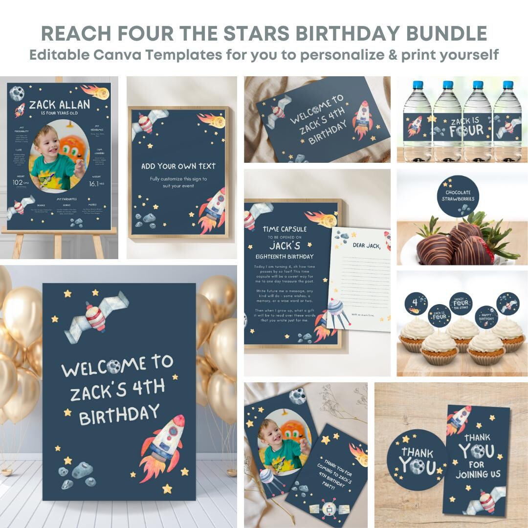Space Birthday Party Printable Bundle | Editable Templates | Astronaut ...