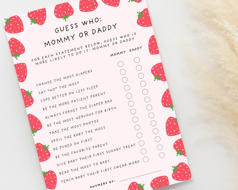 Baby Shower Game - Guess Who: Mommy or Daddy, Editable Canva Template ...