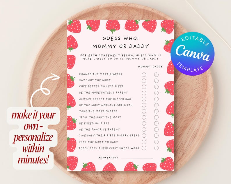 Baby Shower Game - Guess Who: Mommy or Daddy, Editable Canva Template ...