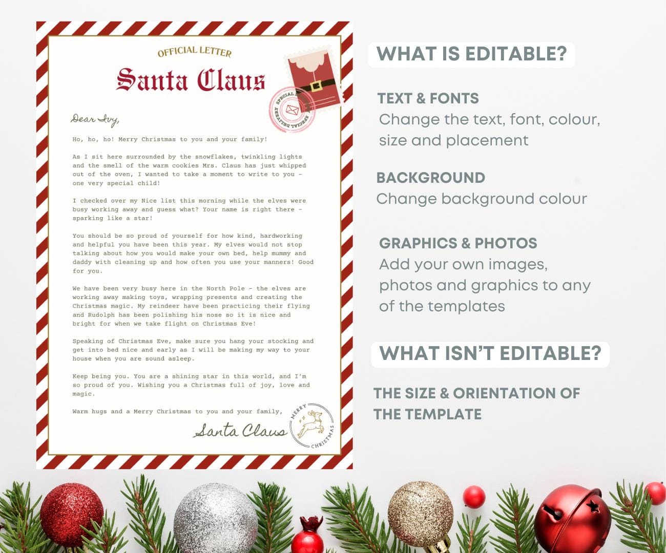 Letter From Santa Editable Instant Download, Personalized Letter From ...