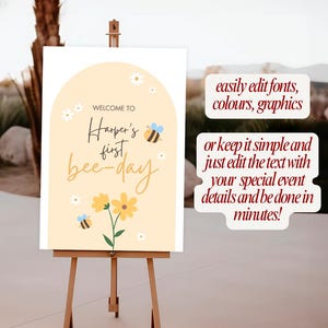 Editable Bee Birthday Welcome Sign: First Bee-day Party Decor (A1 Canva ...