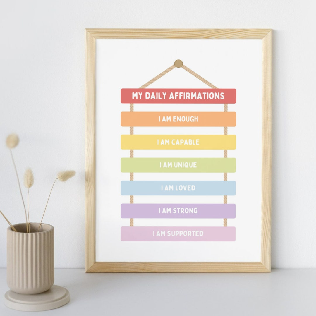 Daily Affirmations for Kids, Rainbow Wall Art, Digital Download ...