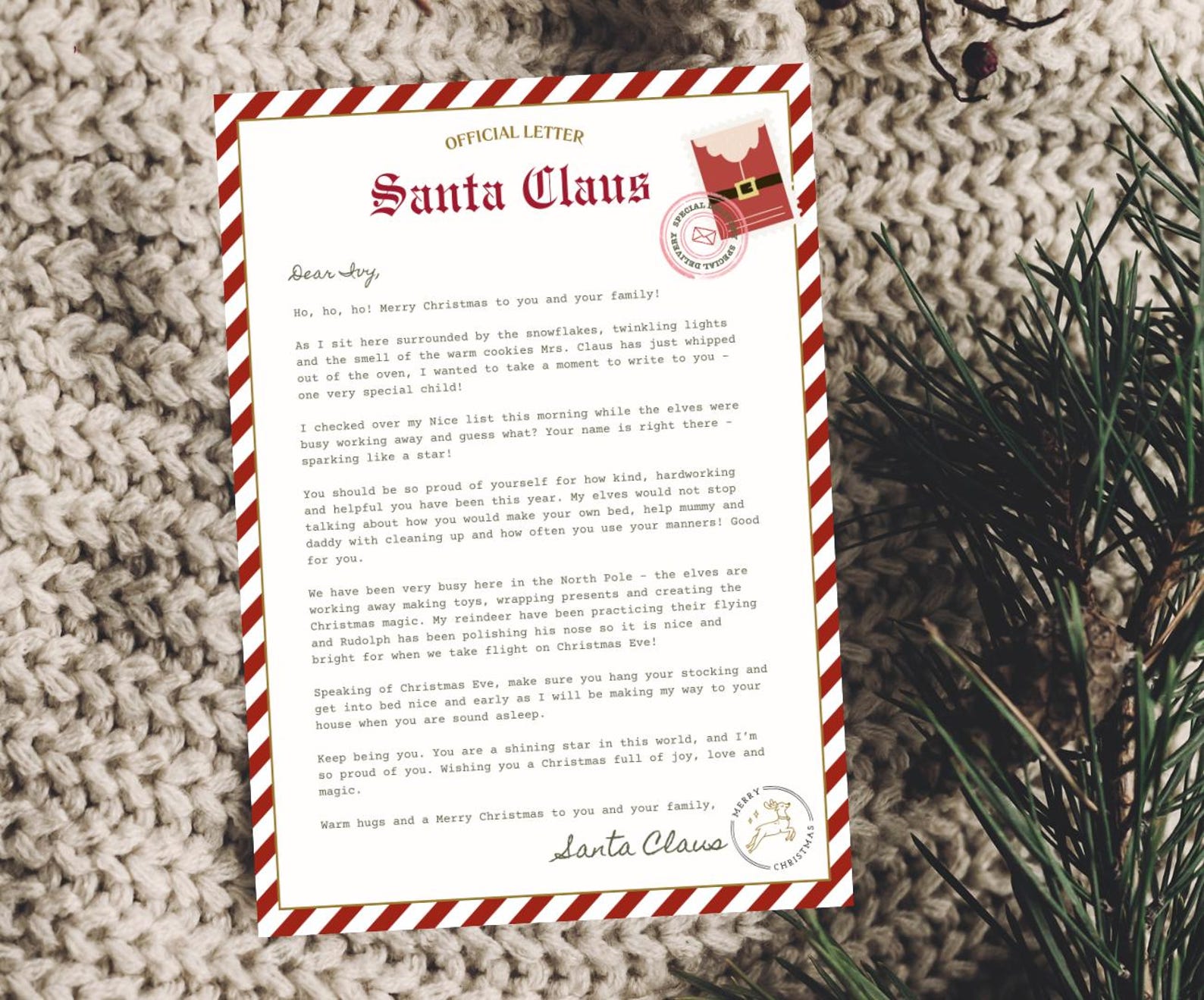 Letter From Santa Editable Instant Download, Personalized Letter From ...