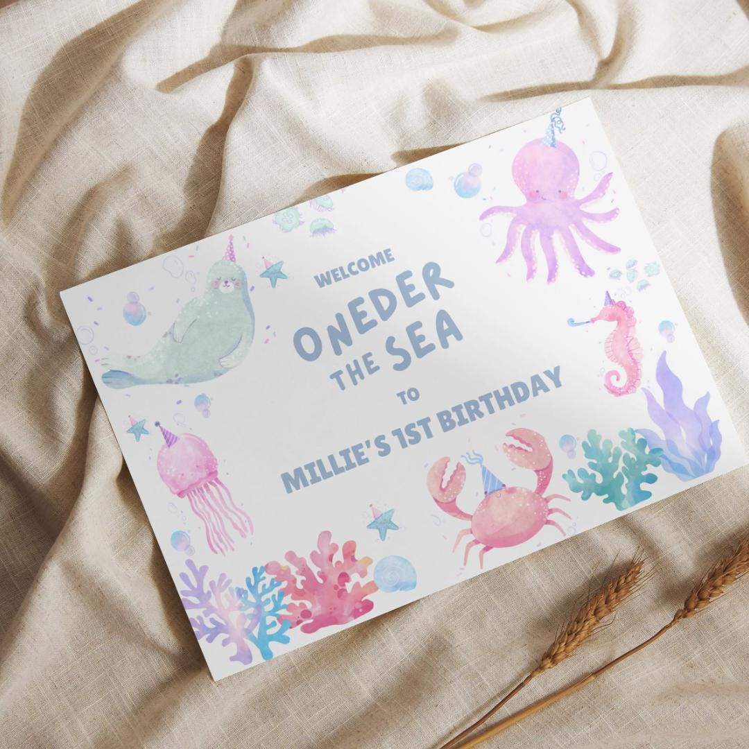 Editable Underwater Themed Birthday Event Sign Oneder the Sea First ...