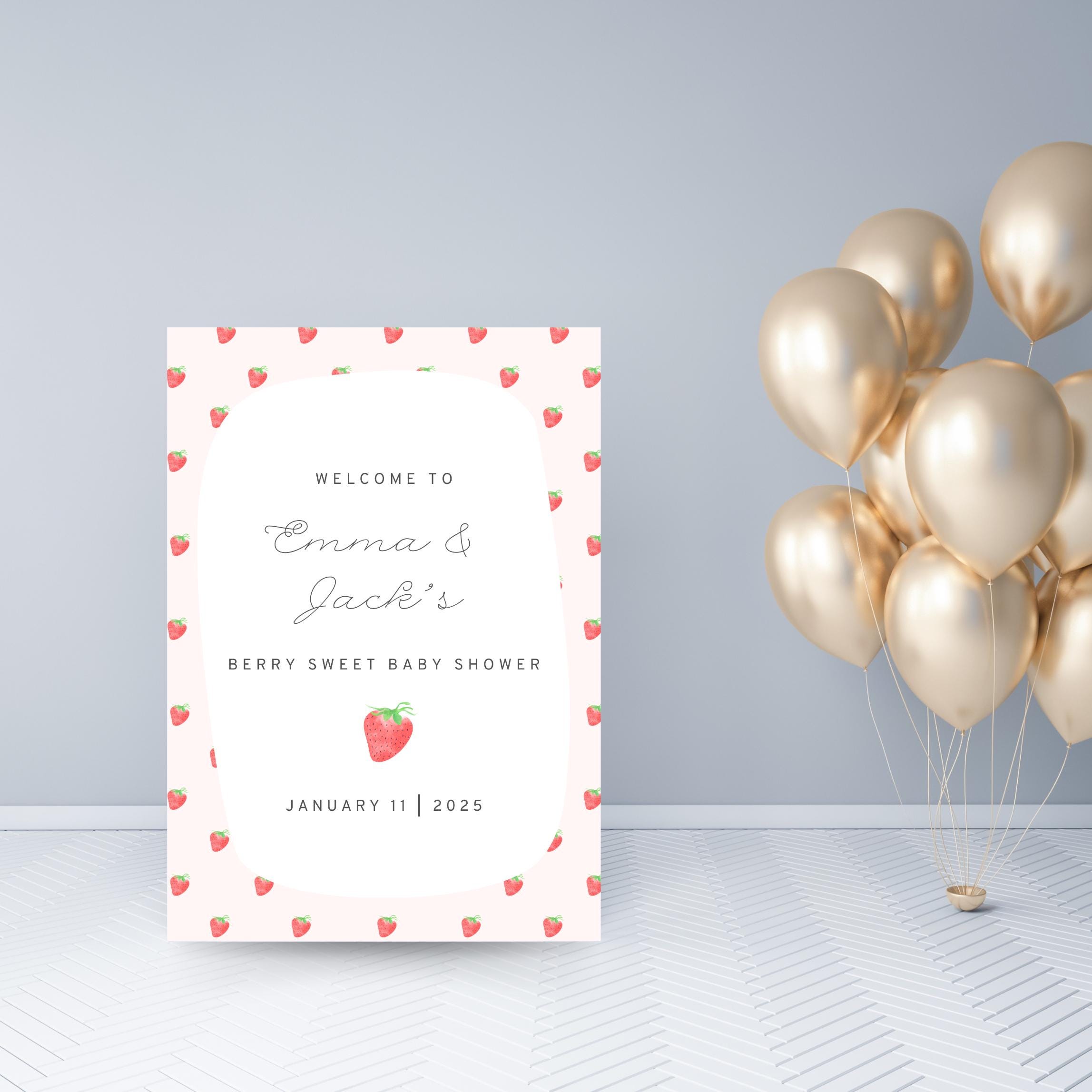 Editable Berry Sweet Baby Shower Welcome Sign, DIY Editable Canva ...