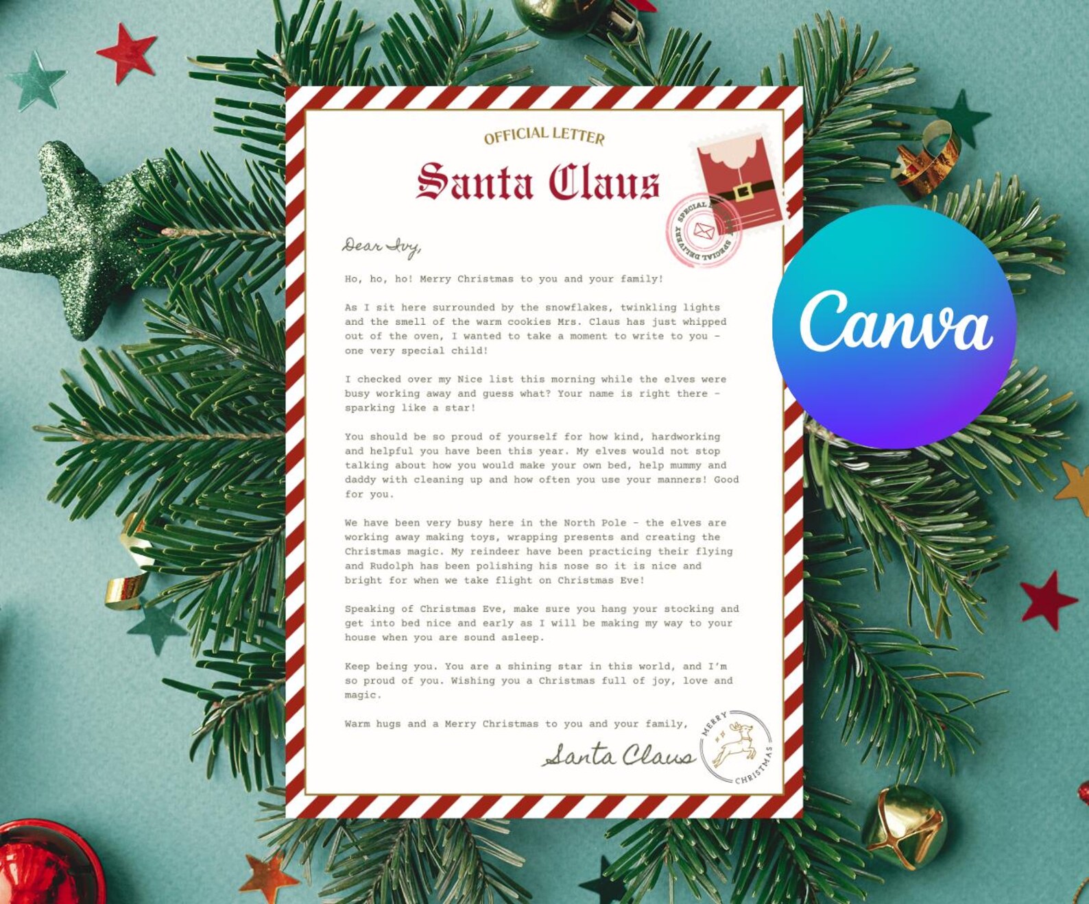 Letter From Santa Editable Instant Download, Personalized Letter From ...